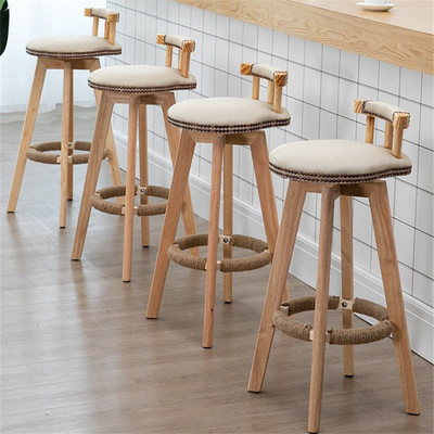 Solid Wood Bar Chair Barstools Modern Chair Backrest Bar