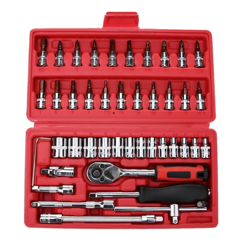 46pcs Spanner Socket Set 1/4 Car Ratchet Wrench Screw Set Ha_虎窝淘