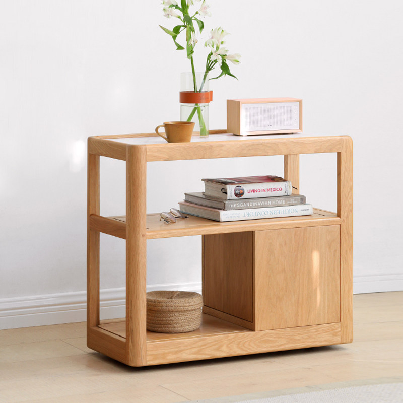 沙发侧边柜岩板简约现代边几角几轻奢橡实木北欧客厅窄移动边茶桌_虎窝淘