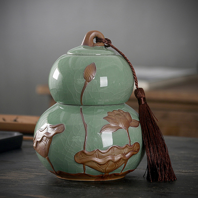 Calabash Tea Caddy Ceramic Sealed Can Large Double Layer