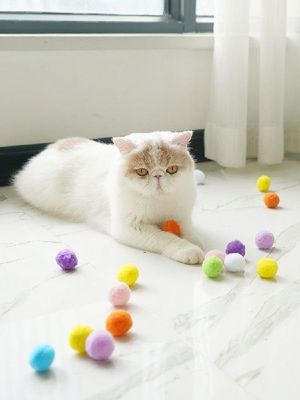 30pcs Cat toy mixed color plush ball mute silent elastic
