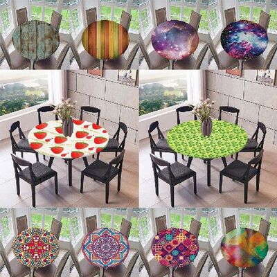 Fitted Round Sculptured Vinyl Table Cloth Cover Fits 47Inch