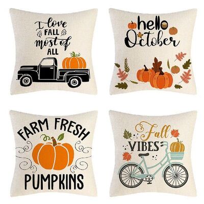 Fall Decor Pillow Covers 18x18 Set Of 4 Autumn Pumpkin
