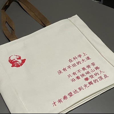 【偏横版哦】买一送一！！“在科学上没有平坦的大道”帆布包 38*43cm 带拉链男女单肩大容量物通勤百搭编译文创