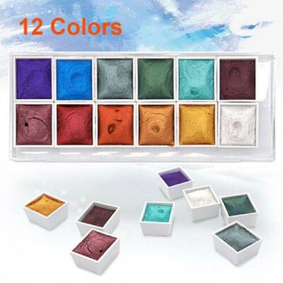12 Colors Metallic Glitter Watercolor Paint Set Artists