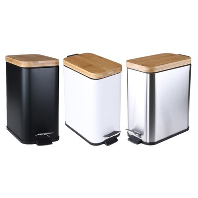 Step Trash Can Garbage Rubbish Bin with Bamboo Lid Waste Con