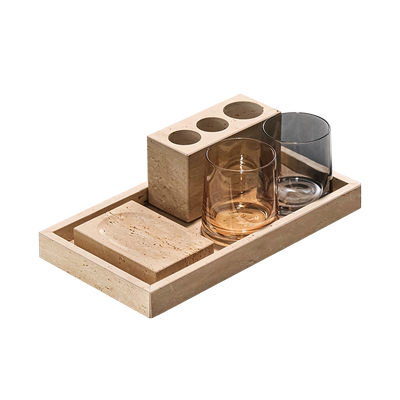 天然罗马黄洞石牙刷架洗漱收纳