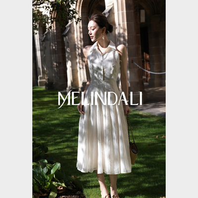 MELINDA LI【皎皎小白裙】闪银蕾丝绣花特别漂亮掐腰小裙子连衣裙