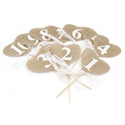 Rustic Jute Vintage Wedding Table Numbers 1-10 Hessian