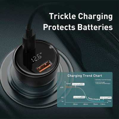 100W Car Charger QC 3.0 PPS Dual Type C USB Charger wit