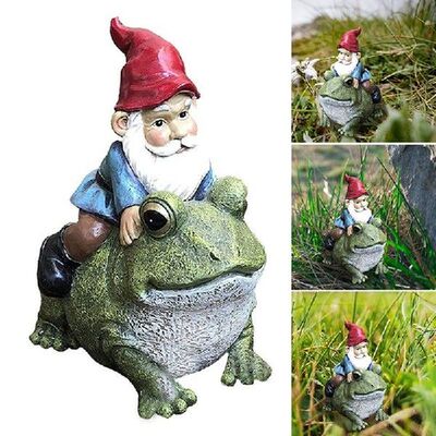 Gnome Sitting On Frog Statue Resin Garden Figurines For