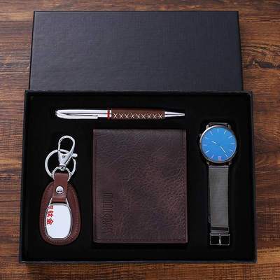 Quartz Wrist Watch Leather Wallet Gift Set for Boyfriend men