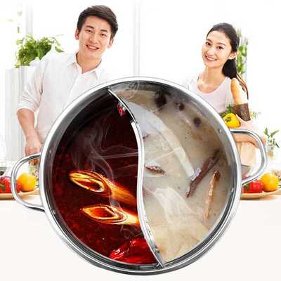 1 Pcs 30cm Stainless Steel Hot Pot Kitchen Cooking 2 Compart