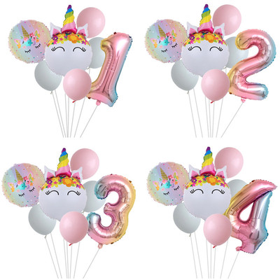 Rainbow Unicorn Balloon Number Foil Globos 1 2 3 4 Years Old