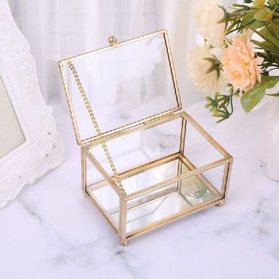 Rustic Wedding Ring Box Geometric Transparent Glass Jewelry