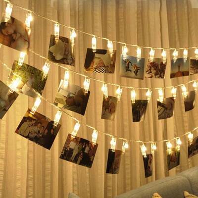 Led-String-Lights Battery Photo-Clip-Holder Wedding Christma