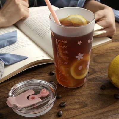 Creative Cartoon Straw Glass Cup with Scale Microwaveable