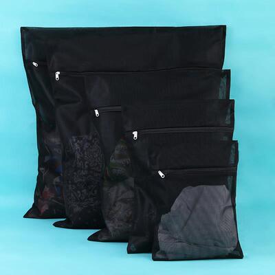 Black Clothes Washing Machine Laundry Bag With Zipper Nylon