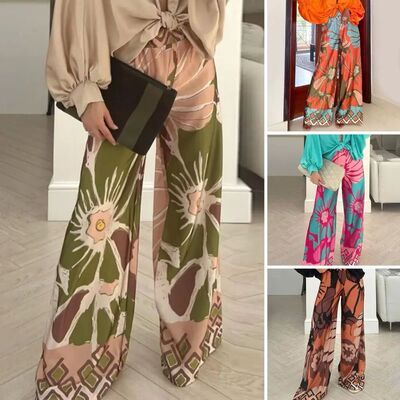 Casual print loose wide-leg trousers    休闲印花宽松阔腿长裤