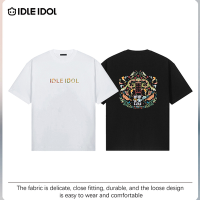 Idle Idol夏季新款狸花猫印花短袖情侣同款圆领宽松休闲百搭T恤
