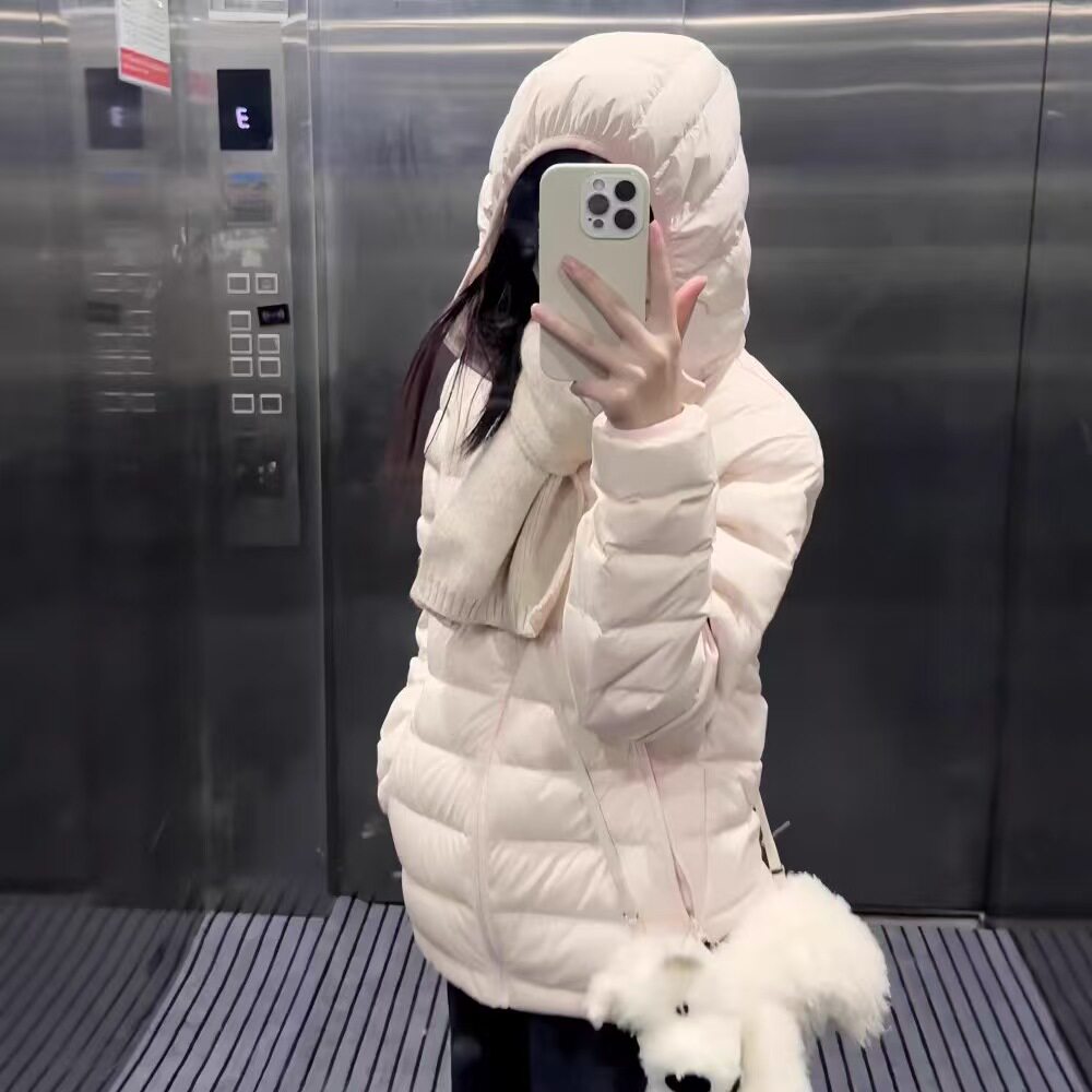 粉色排骨羽绒服女冬季2026新款韩系轻薄连帽羽绒保暖内胆外套开衫