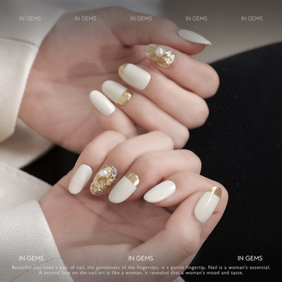In Gems浅金珍珠穿戴甲美甲穿戴式可拆卸假指甲光疗贴片手工定制