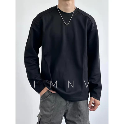 HMN Studio美式复古正肩重磅纯色长袖t恤男宽松简约cleanfit打底