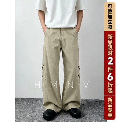 HMNV美式潮牌伞兵阔腿休闲裤男春夏季卡其复古vibe直筒拖地裤子