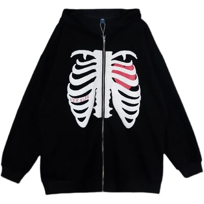 Lot Hoodie Sweatshirt Bones Dark y2k Zip Dress