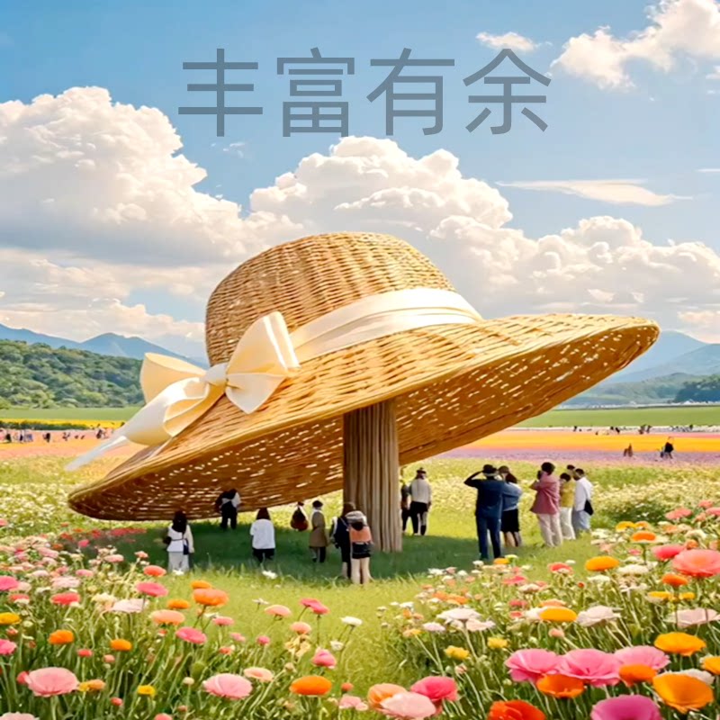 户外藤编草帽网红打卡拍照装置大型景观草雕摆件商业美陈道具定制