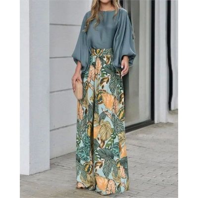 Casual print loose wide-leg pants suit休闲印花宽松阔腿裤套装