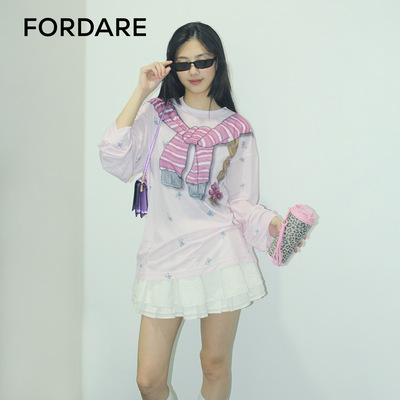 FORDARE/福蝶25早秋趣味手绘感绑结小碎花罩衫