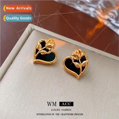 Earrings Silver Needle Drip Oil Heart Flower Earrings Earrin