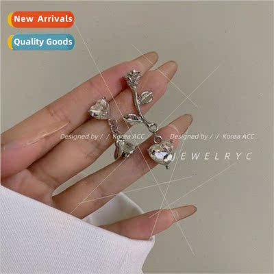 Korea rose asymmetric earrings rhinestone earrings versatile
