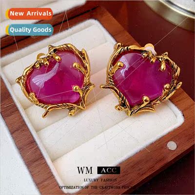 Vintage glazed heart earrings versatile ear clips
