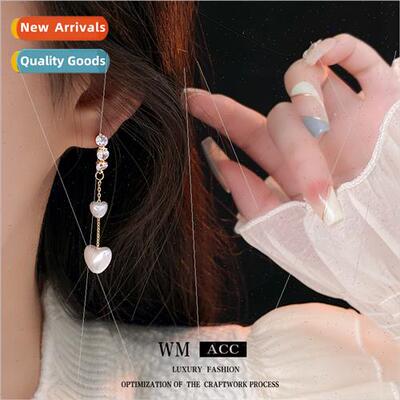 lver pin zirconia pearl heart tassel earrings elegant earrin