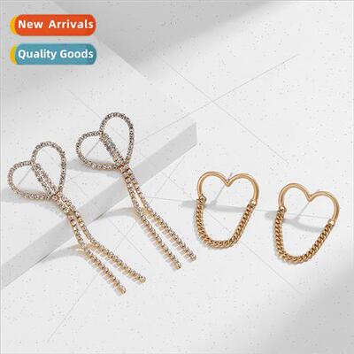 2024 new love peach claw chain long tassel earrings female E