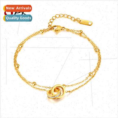 cnc double layer inlaid zirconia hjewelry double ring stainl