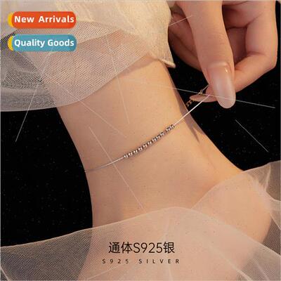 S925 silver basic classic glossy beaded anklet female simple