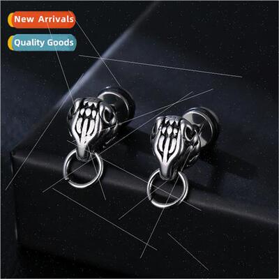 Stainless steel casting god beast earrings male simple earri