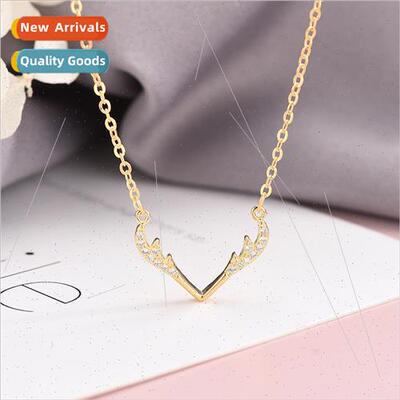 s925 silver fashion necklace female micro zirconia antler ac