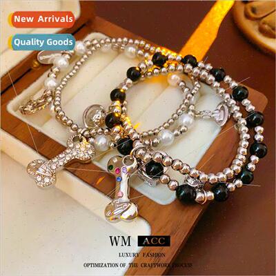 Zirconia Planet Bone Pearl Double Layers Bracelet Korea ins
