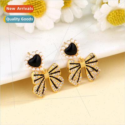 Pearl bow stud earrings适用women earrings 2023 new niche lov