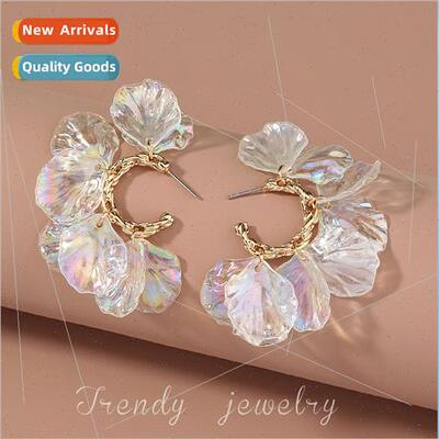 Europe earrings jewelry ins petals flowers simple long pearl