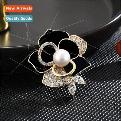 Model camellia brooch women high-grade full zirconia corsage