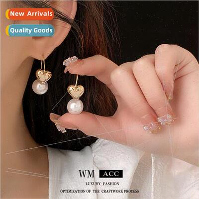Electroplated pearl gold heart earhooks Earrings Fashion che