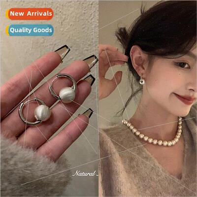 Brushed circle earrings female earrings 2023 new tide earrin