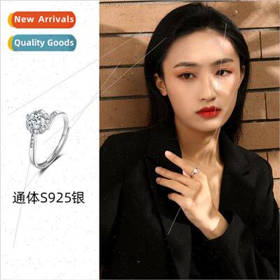 Ring female S925 silver flower claw inlay finger ring ins ni