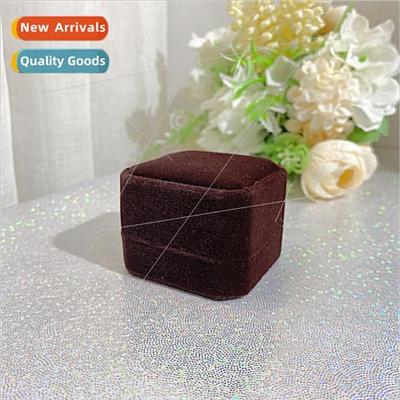 Velvet ring earrings packaging box brown square gift jewelry