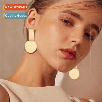 Europe minimalist creative long shiny round metal earrings E